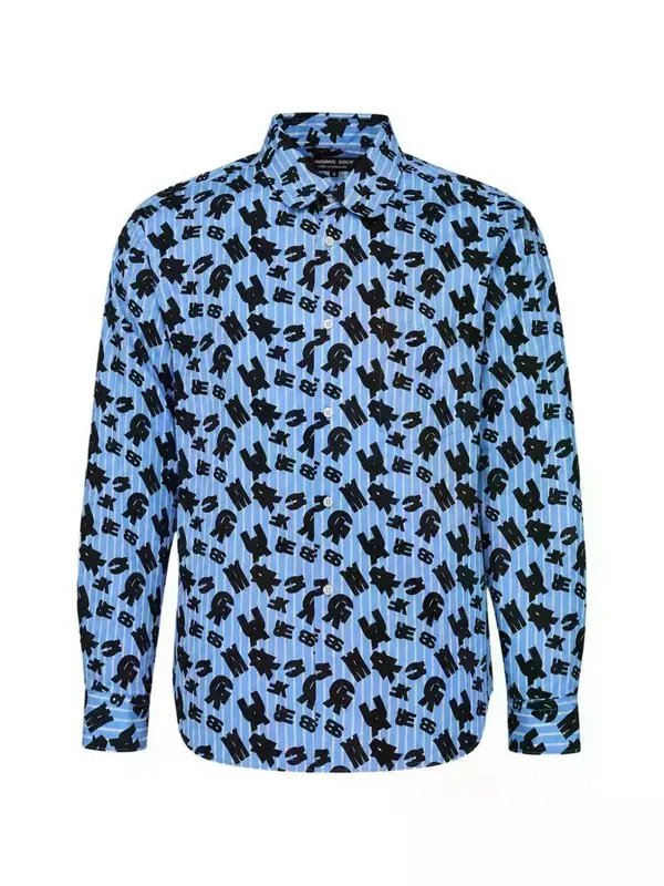 Comme Des Garçons Graphic-print Striped Shirt - Blue