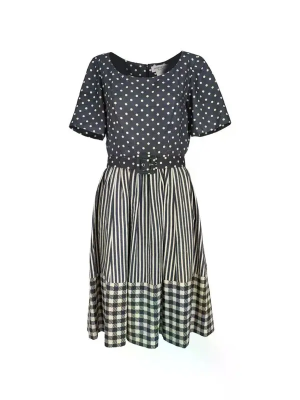 JACQUES FATH VINTAGE Belted Mixed-print Flared Midi Dress