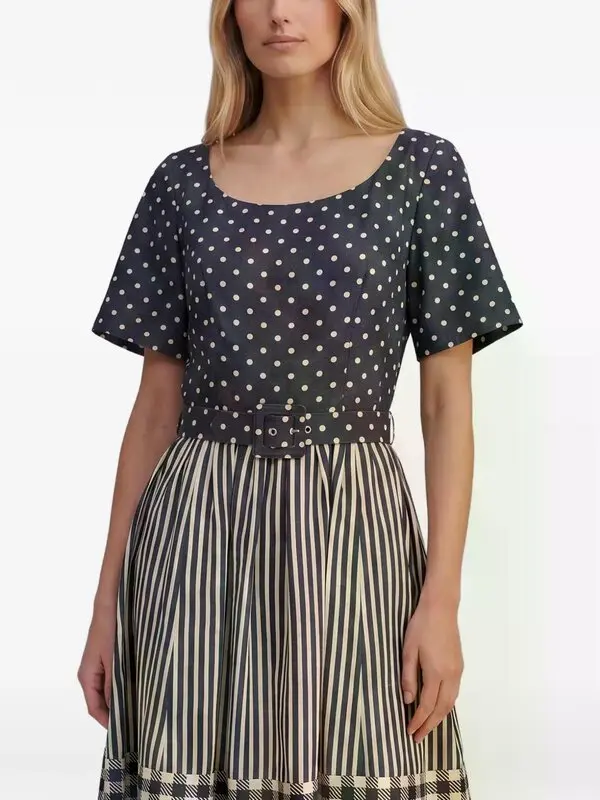 JACQUES FATH VINTAGE Belted Mixed-print Flared Midi Dress