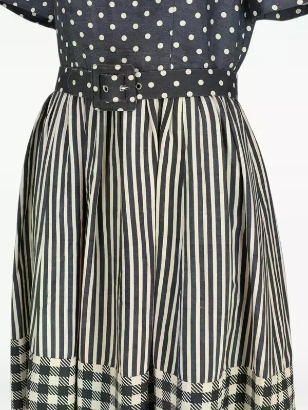 JACQUES FATH VINTAGE Belted Mixed-print Flared Midi Dress