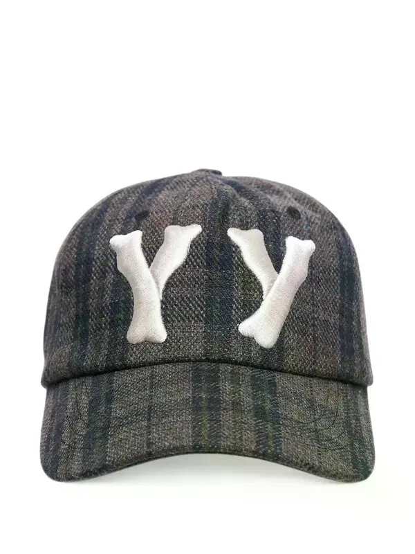 OPEN YY Check-pattern Logo-patch Cap - Brown