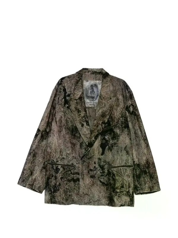 ZIGGY CHEN Crinkled-finish Double-breasted Jacket - Brown