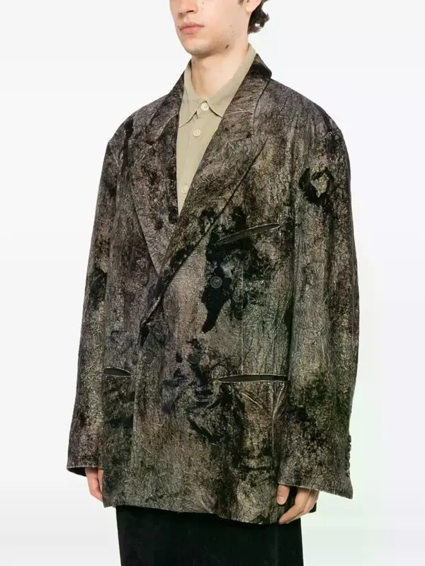 ZIGGY CHEN Crinkled-finish Double-breasted Jacket - Brown