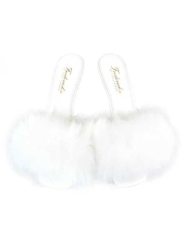 Frederick's Of Hollywood Purr Square Toe Fur Heel - White