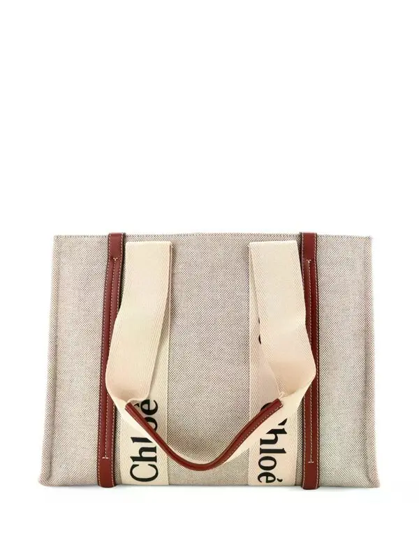 Chloé Woody Canvas With Leather Medium Tote Bag
