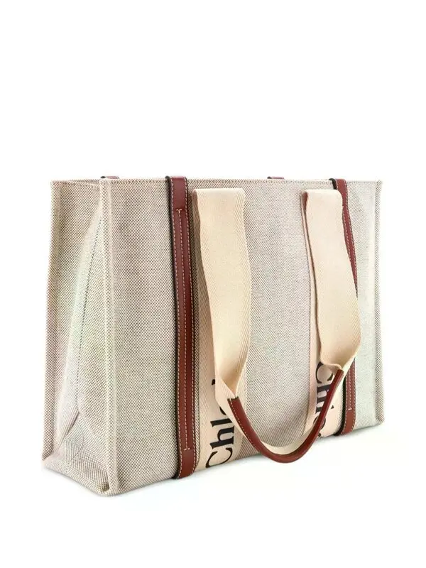 Chloé Woody Canvas With Leather Medium Tote Bag