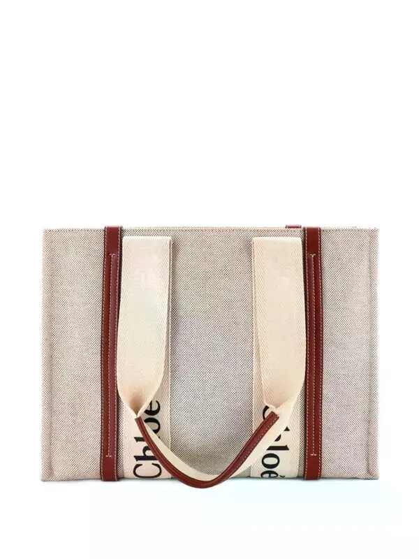 Chloé Woody Canvas With Leather Medium Tote Bag