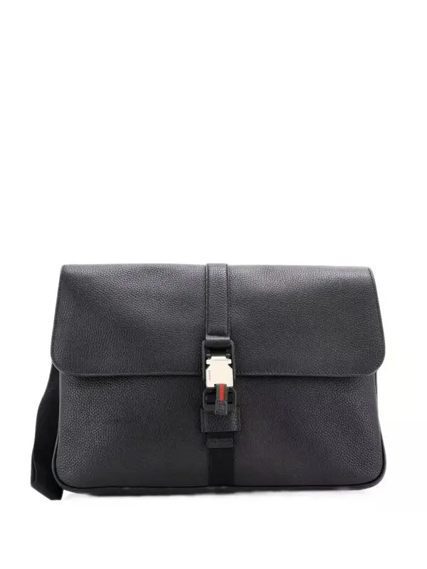 Gucci Web Buckle Wristlet Briefcase Leather Business Bag - Black