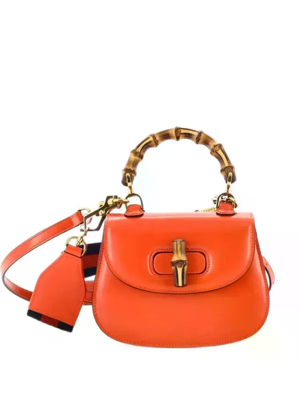 Gucci Bamboo 1947 Top Handle Bag Leather Mini Shoulder Bag - Orange