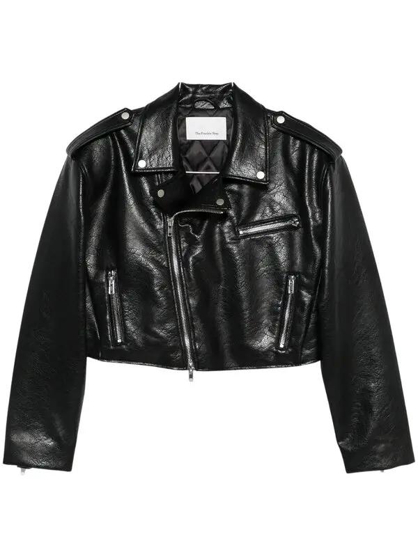 THE FRANKIE SHOP Daphne Cropped Faux Leather Jacket With Silver Hardware - Black