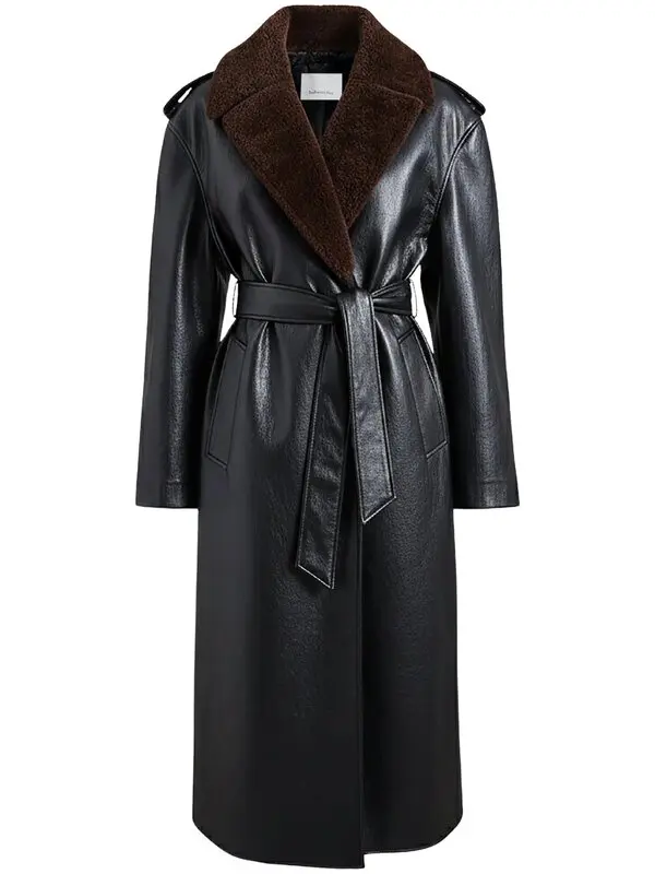 THE FRANKIE SHOP Edra Trench Jacket With Faux Fur Collar - Black