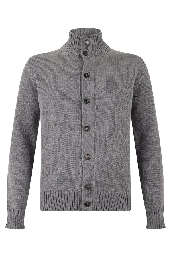 SLOWEAR High-neck Wool Cardigan With Button Front - Grey