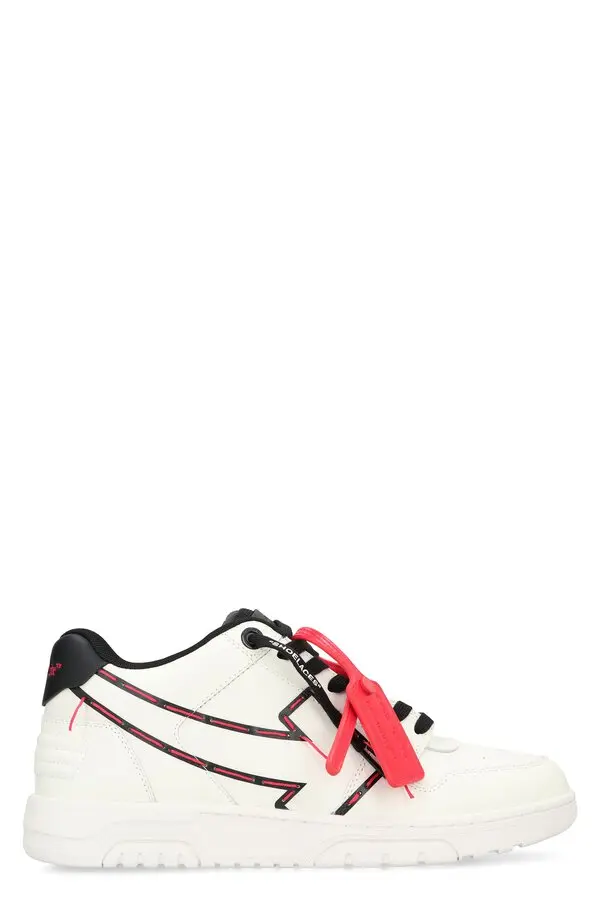 Off-White Low-top Leather Sneakers With Contrasting Red Stitching And Arrow Side Detail