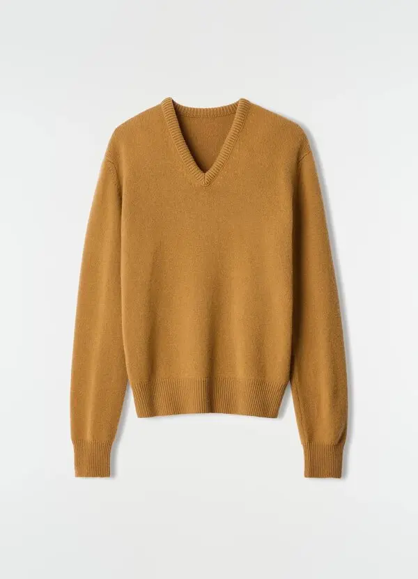 LEMAIRE V-neck Sweater In 100% Wool - Cumin