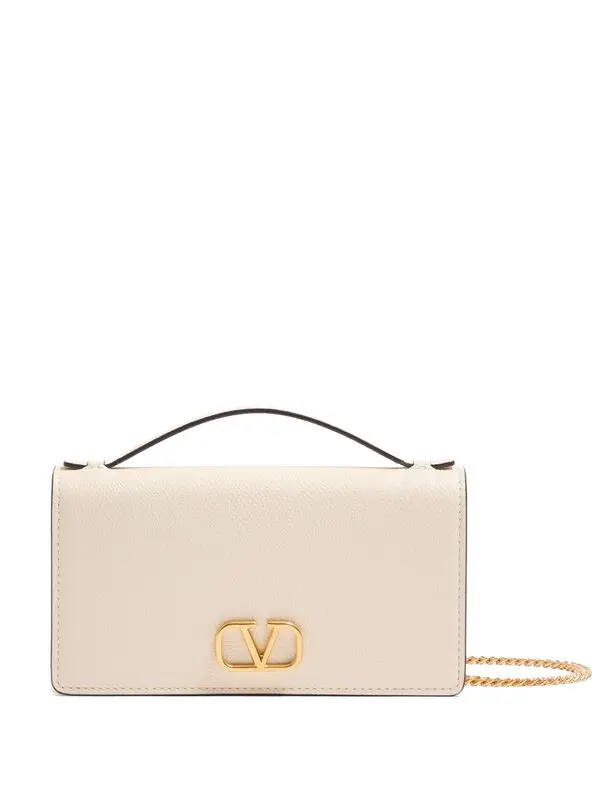 Valentino Garavani Vlogo Signature Grainy Calfskin Wallet With Chain - Lightivory