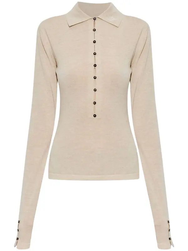 Jacquemus Long-sleeve Knit Polo Top - Beige
