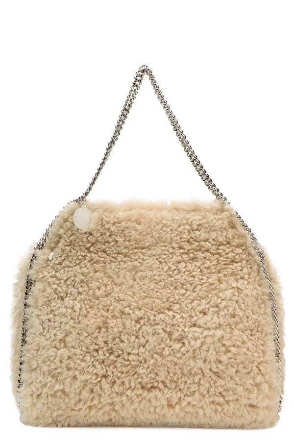 Stella McCartney Synthetic Shearling Braided Tote Handbag With Long Shoulder Strap - Beige