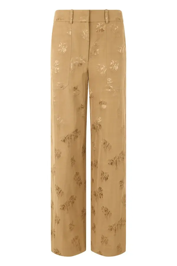Veronica Beard Straight-leg Pants In Floral Jacquard - Beige