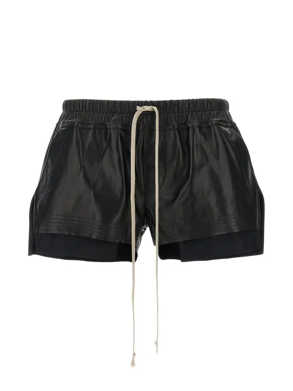 Rick Owens Leather Drawstring Shorts - Black