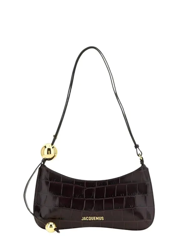 Jacquemus Croc-embossed Leather Shoulder Bag With Gold-tone Accent - Bordeaux