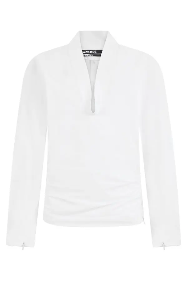 Jacquemus Soft Cotton V-neck Long-sleeve Blouse With Zip Sleeves