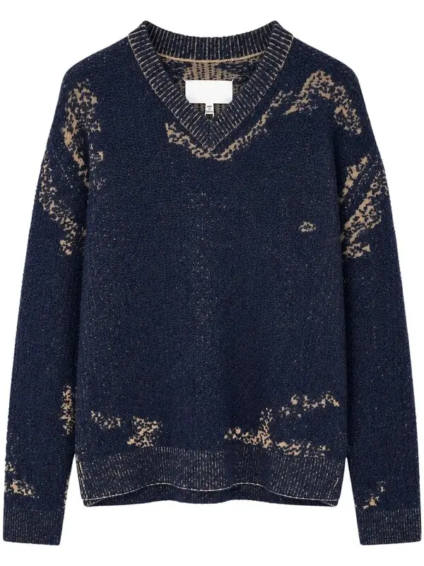 MAISON MARGIELA Textured V-neck Sweater - Navy