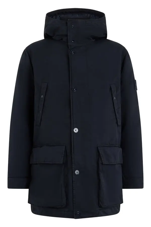 Stone Island Parka Jacket With Hood In Black - Blue