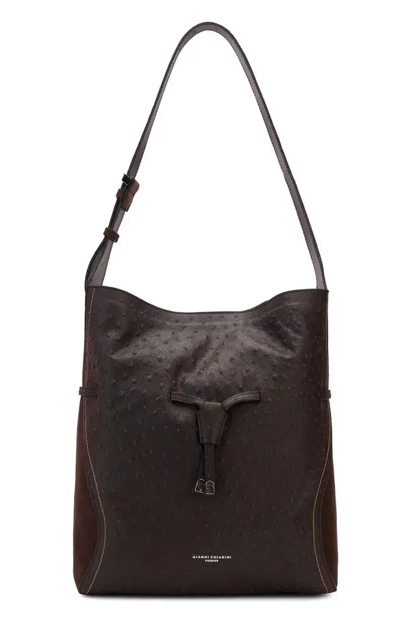 GIANNI CHIARINI Sienna Leather Ostrich Print Shoulder Bag With Adjustable Strap