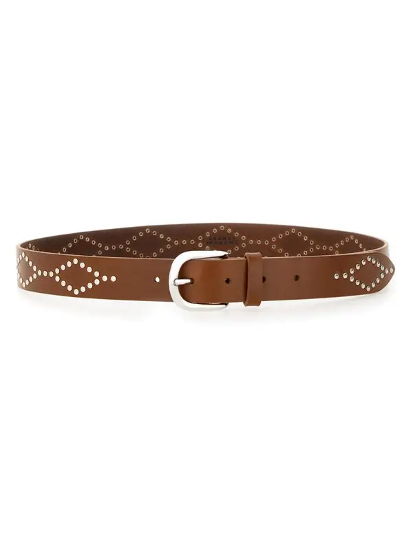 Isabel Marant Étoile Liliana Mini Studded Leather Belt With Copper & Zamak Hardware - Buff