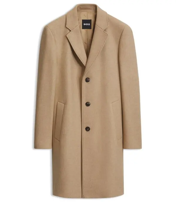 BOSS Slim-fit Coat In A Wool Blend - Beige