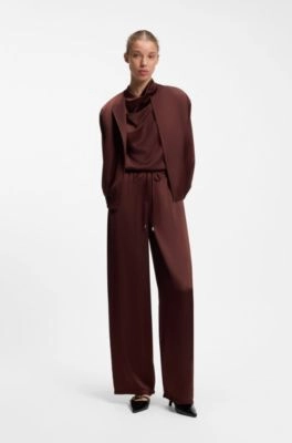Hugo Relaxed-fit Pants In Satin With Drawstring Waist