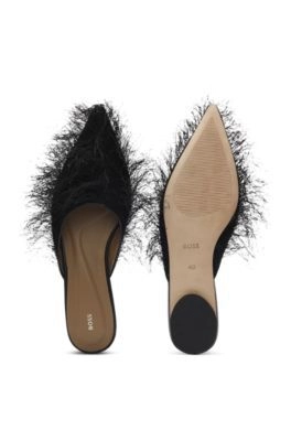 BOSS Pointed-toe Mules With Frayed Trim