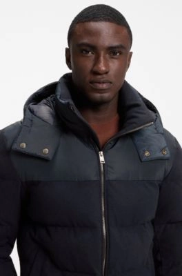 BOSS Removable-hood Jacket In Brushed Twill