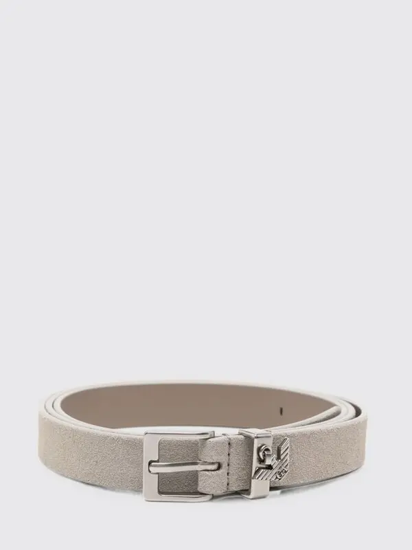 Emporio Armani Suede Leather Belt With A Metallic Eagle Logo Buckle - Beige