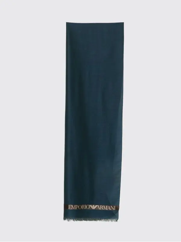 Emporio Armani Virgin Wool Scarf With Contrasting Logo And Fringed Edges - Grey