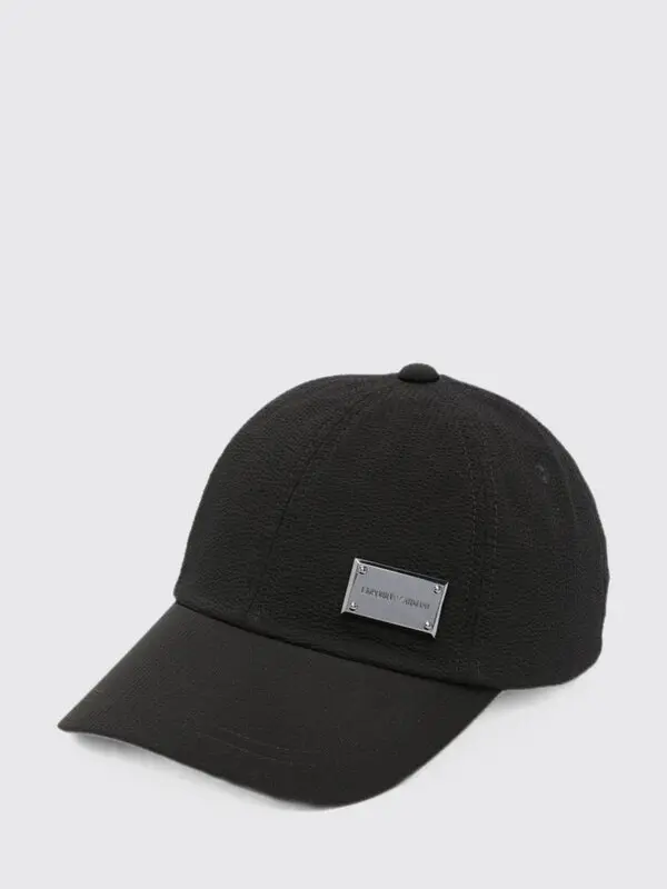 Emporio Armani Polyester Baseball Cap With Rigid Visor And Applied Logo - Black