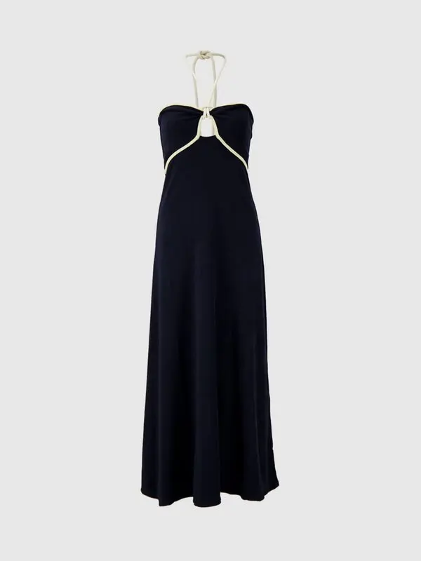 Johanna Ortiz Flared Cotton Midi Dress With Sweetheart Neckline And Contrast Stitching