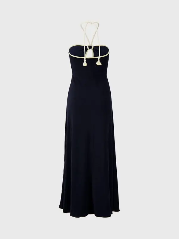Johanna Ortiz Flared Cotton Midi Dress With Sweetheart Neckline And Contrast Stitching
