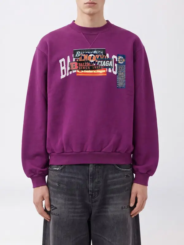 Balenciaga Graphic Print Cotton Crewneck Sweatshirt With Dropped Shoulders - Violet