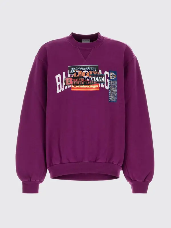 Balenciaga Graphic Print Cotton Crewneck Sweatshirt With Dropped Shoulders - Violet