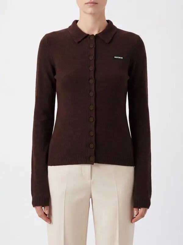 ROTATE BY BIRGER CHRISTENSEN Slim Fit Wool And Cashmere Blend Cardigan With Classic Collar
