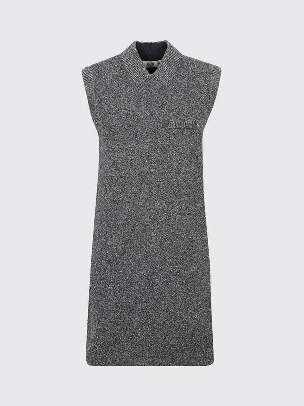 Marni Wool Blend Knit Polo Mini Dress With Classic Collar - Grey