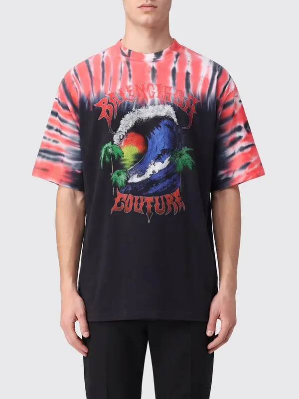 Balenciaga Cotton T-shirt With Graphic Print And Dropped Shoulders - Black