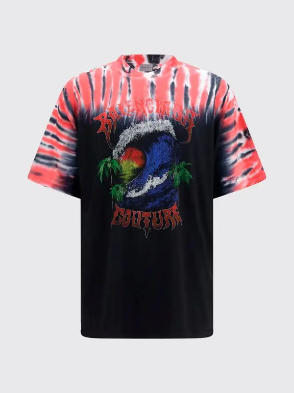 Balenciaga Cotton T-shirt With Graphic Print And Dropped Shoulders - Black