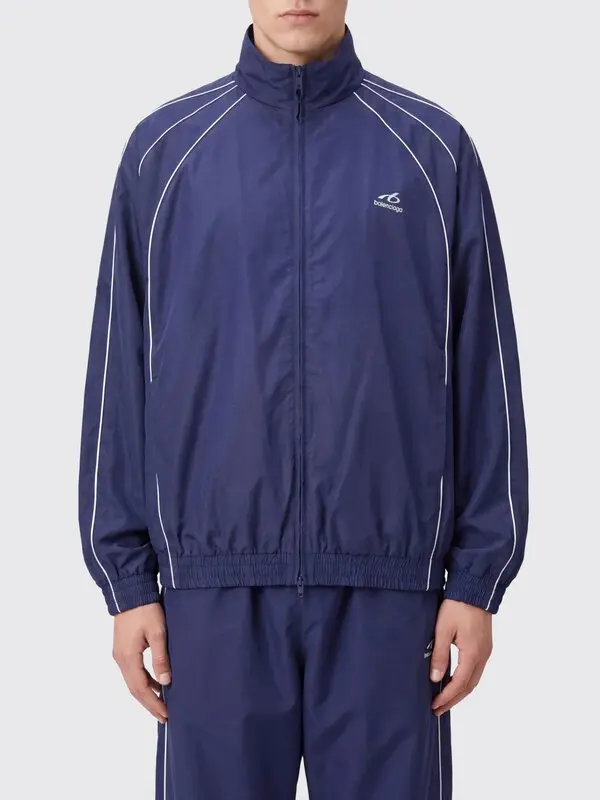 Balenciaga Relaxed Fit Cotton-blend Zip-up Sweatshirt With A High Neck - Navy
