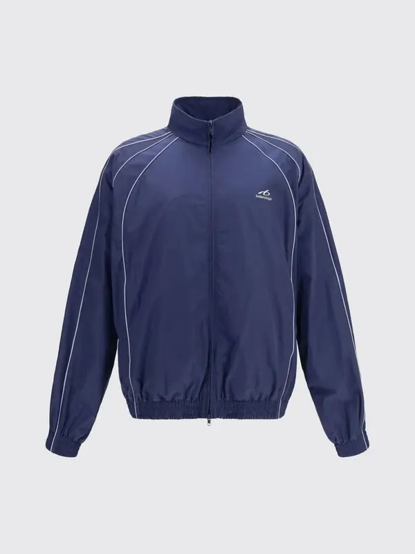Balenciaga Relaxed Fit Cotton-blend Zip-up Sweatshirt With A High Neck - Navy