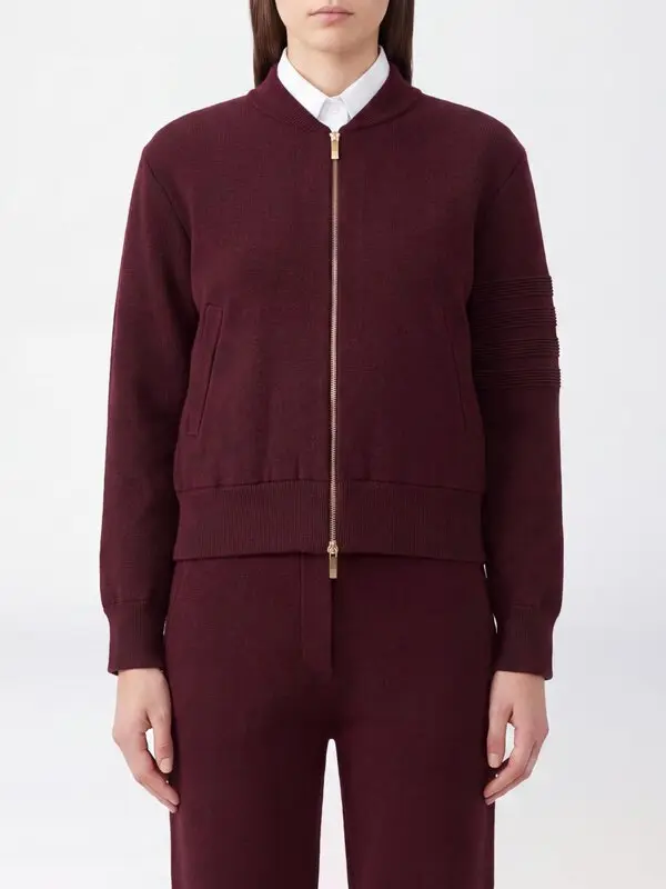 Thom Browne Virgin Wool And Linen Blend Bomber Jacket With Zip Closure - Red