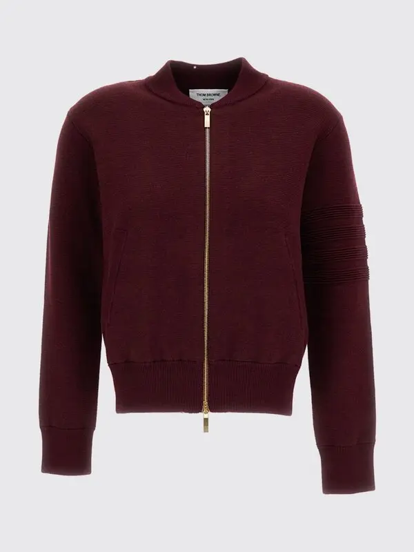 Thom Browne Virgin Wool And Linen Blend Bomber Jacket With Zip Closure - Red