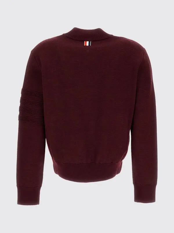 Thom Browne Virgin Wool And Linen Blend Bomber Jacket With Zip Closure - Red