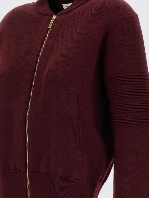 Thom Browne Virgin Wool And Linen Blend Bomber Jacket With Zip Closure - Red